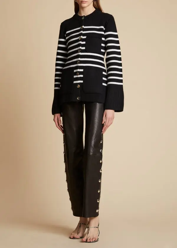 Khaite The Suzette Cardigan - Black / White Stripe | Editorialist